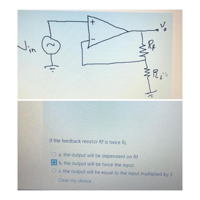 Solved + Vin Re w & Ri If the feedback resistor Rf is twice | Chegg.com