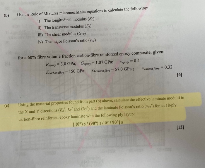 Solved 20 (b) Use the Rule of Mixtures micromechanics | Chegg.com