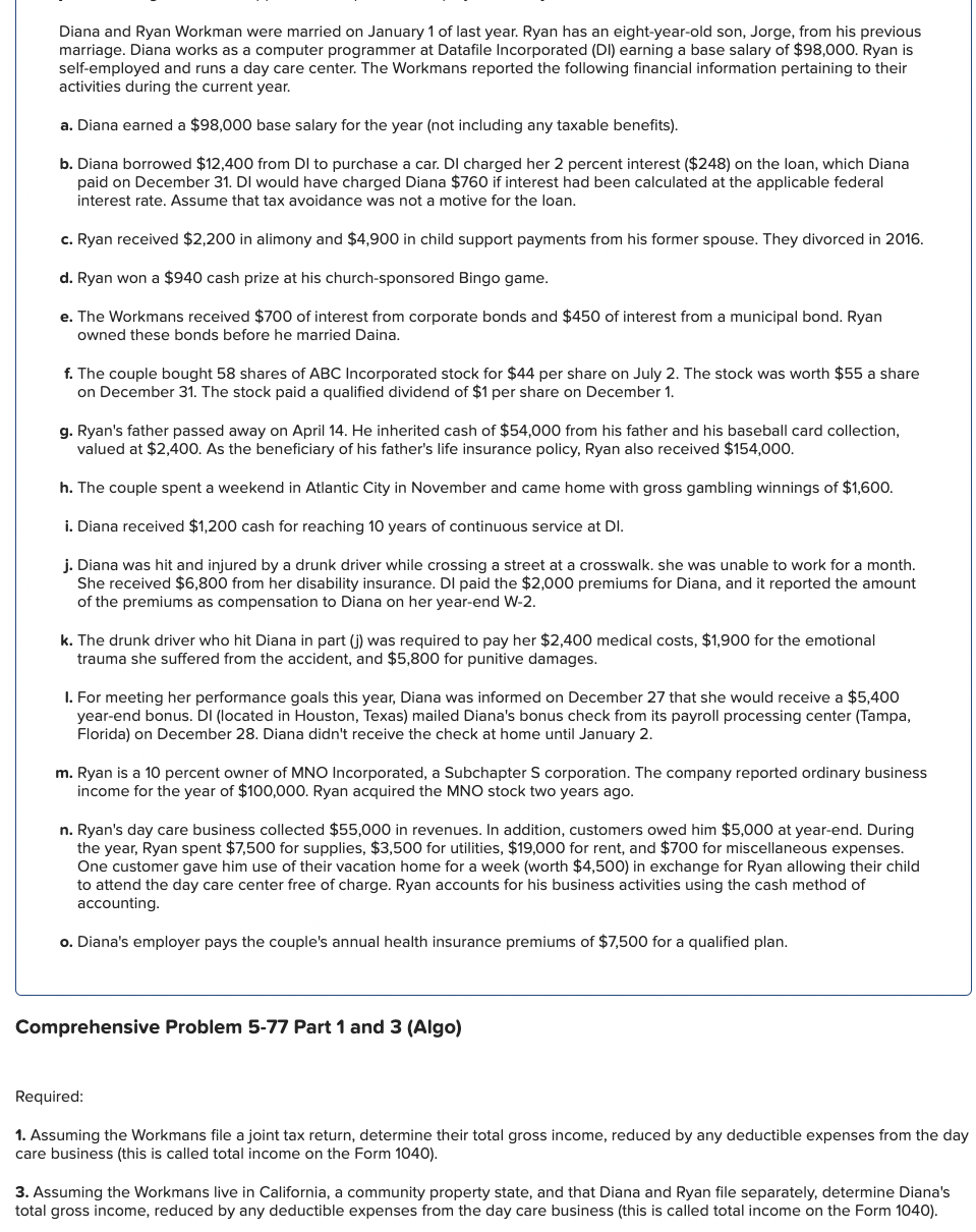 Solved Comprehensive Problem 5-77 ﻿Part 1 ﻿and | Chegg.com