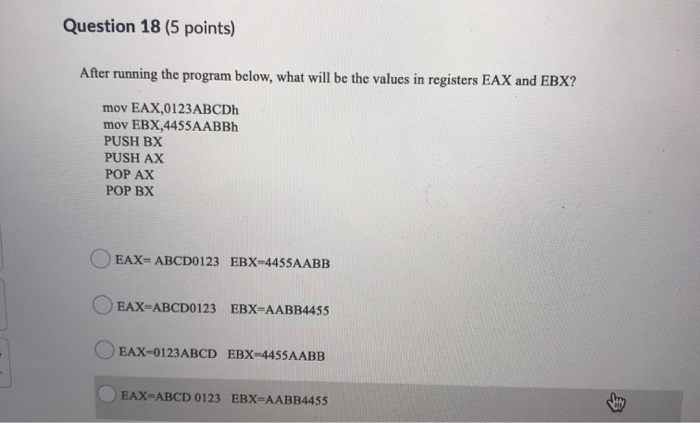 Solved Question 18 (5 points) After running the program | Chegg.com