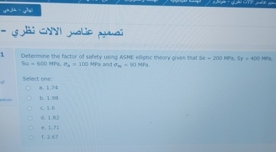 Solved ي1 ﻿Determine the factor of safety using ASME | Chegg.com