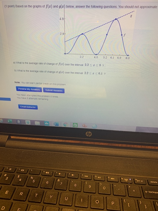Solved (1 point) Based on the graphs of f(x) and g(x) below, | Chegg.com