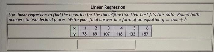 Solved Use linear regression to find the equation for the | Chegg.com