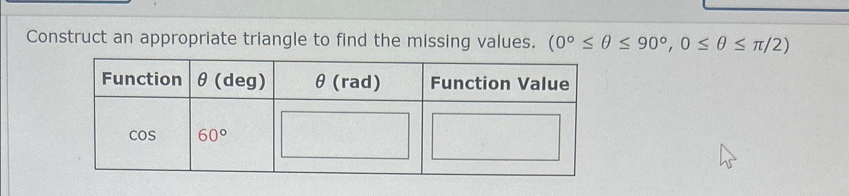 Solved Construct an appropriate triangle to find the missing | Chegg.com
