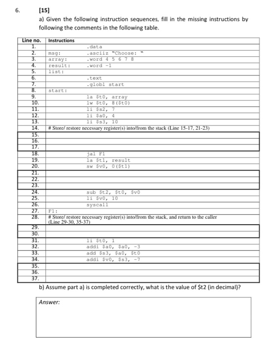 [15] a) Given the following instruction sequences, | Chegg.com