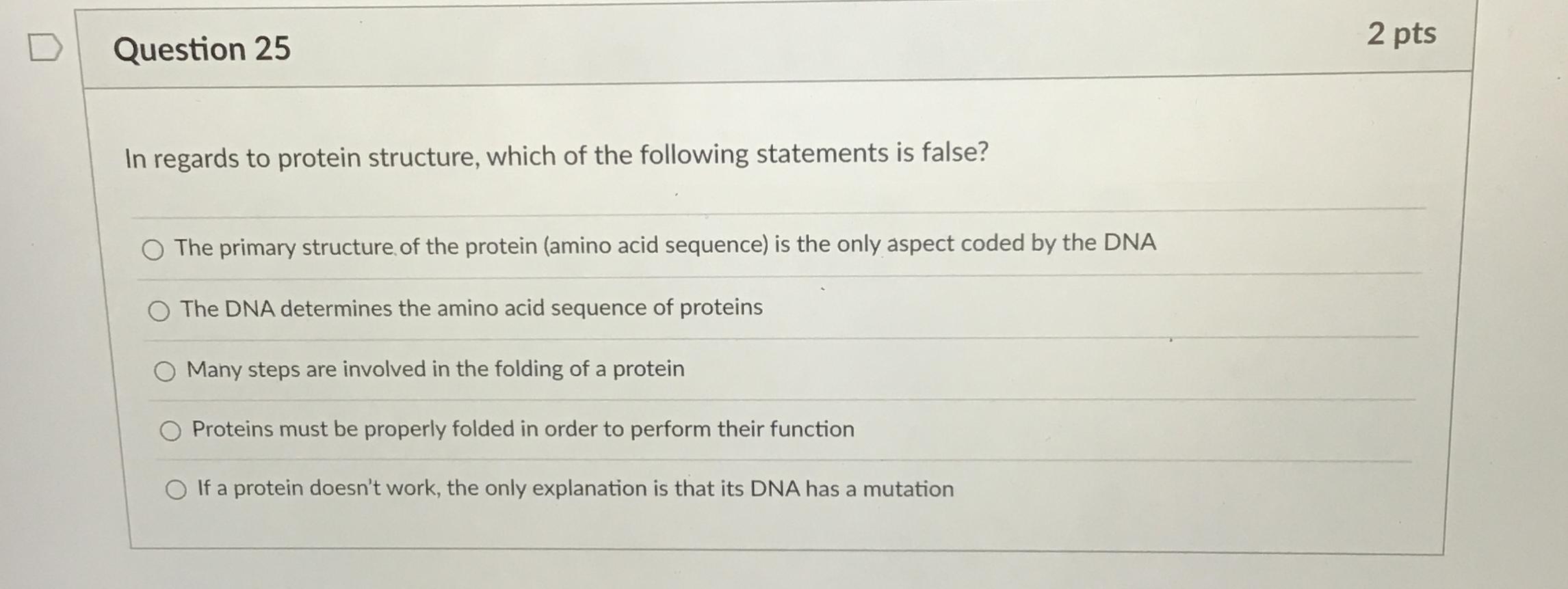 Solved Question 252 ﻿ptsIn regards to protein structure, | Chegg.com