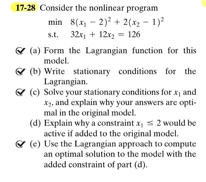 Solved 17-28 Consider the nonlinear program min s.t. | Chegg.com