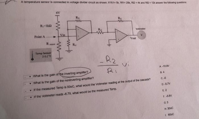 Solved A temperature sensor is connected in voltage divider | Chegg.com