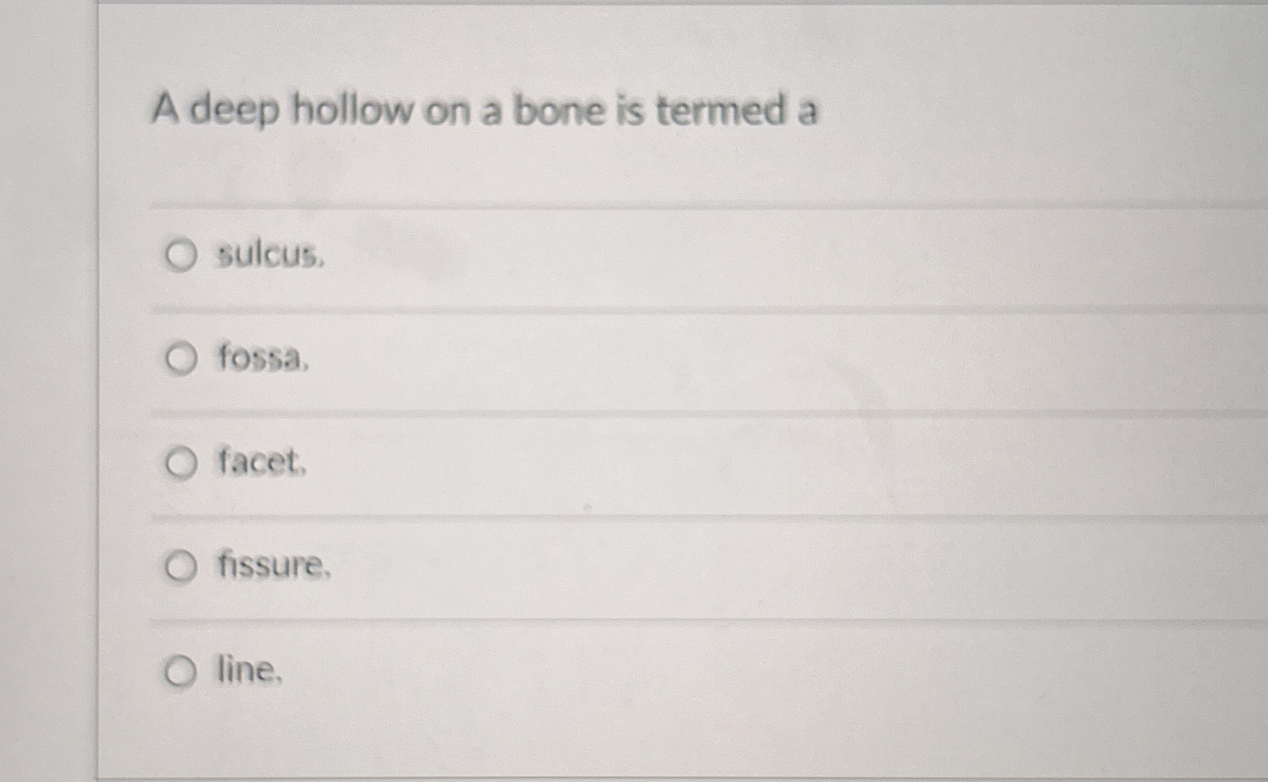Solved A deep hollow on a bone is termed | Chegg.com