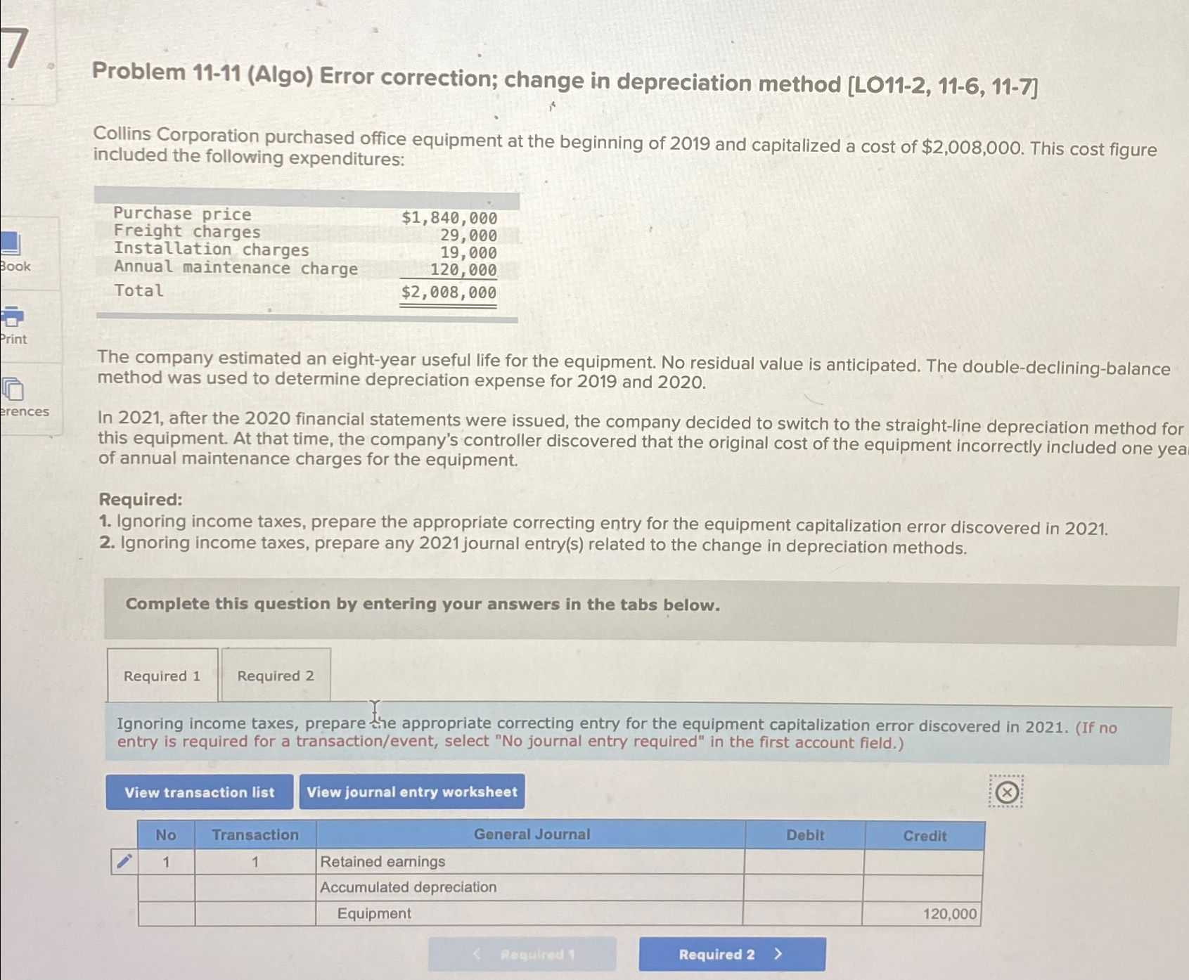 Solved Problem 11-11 (Algo) ﻿Error correction; change in | Chegg.com
