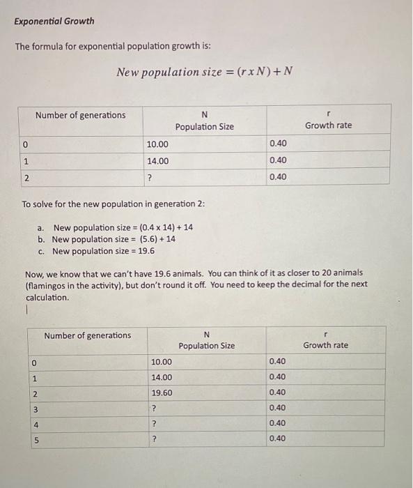 Solved Exponential Growth The formula for exponential | Chegg.com