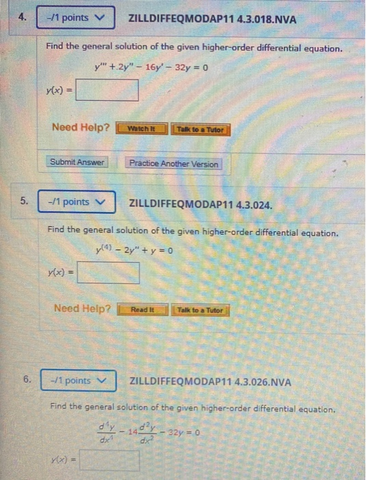 Solved -1 points ZILLDIFFEQMODAP11 4.3.018.NVA Find the | Chegg.com