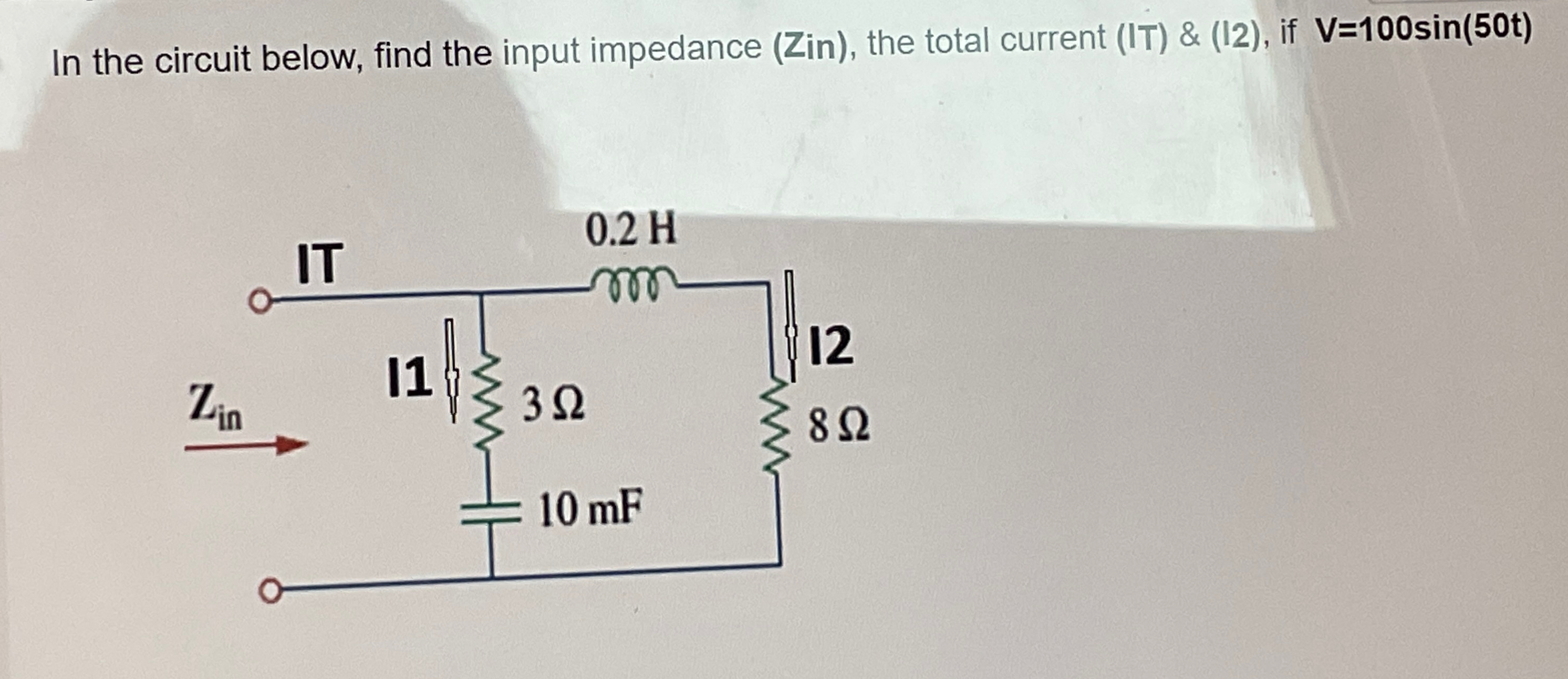Solved In the circuit below, find the input impedance (Zin), | Chegg.com