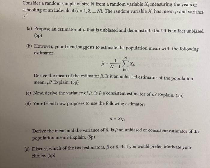 Consider a random sample of size N from a random | Chegg.com