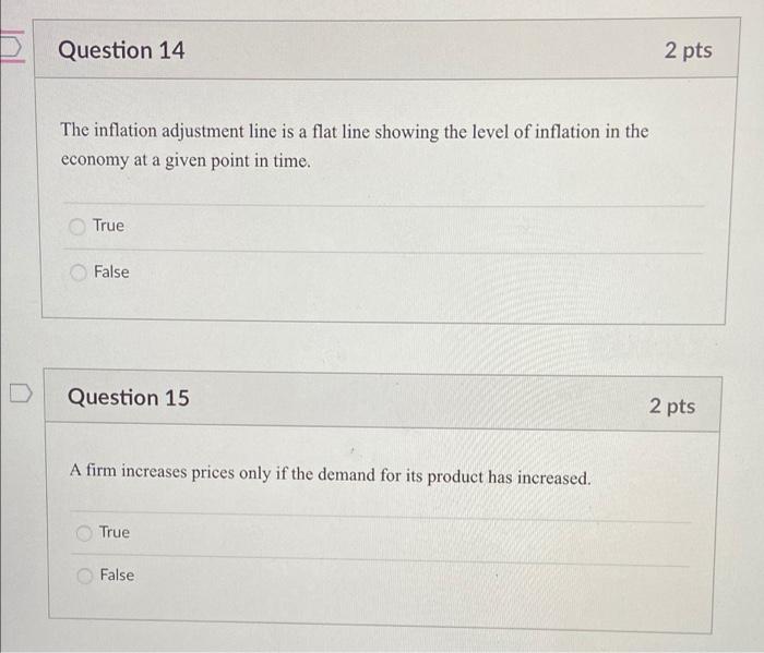 Solved Question 14 2 pts a The inflation adjustment line is | Chegg.com