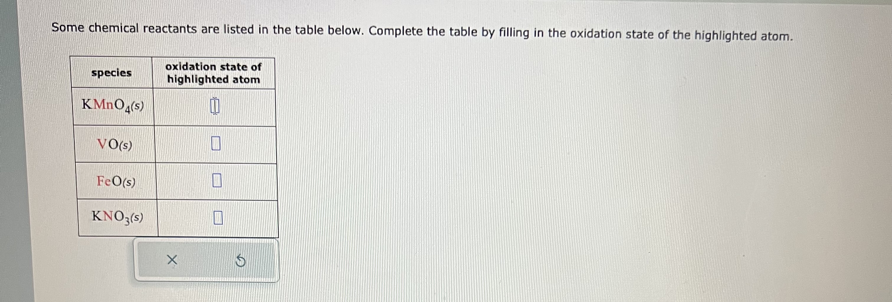 Solved Some chemical reactants are listed in the table | Chegg.com