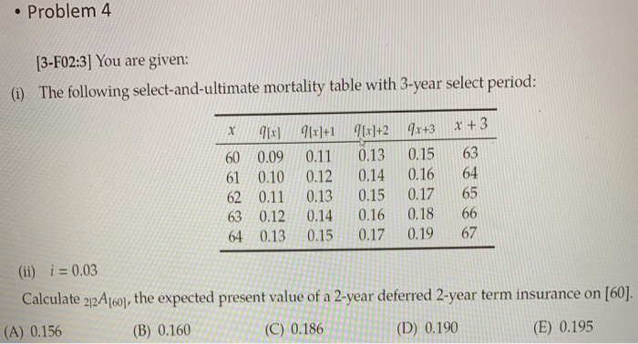 Solved • Problem 4 [3-F02:3] You are given: (i) The | Chegg.com