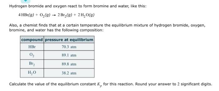 Solved Hydrogen bromide and oxygen react to form bromine and | Chegg.com