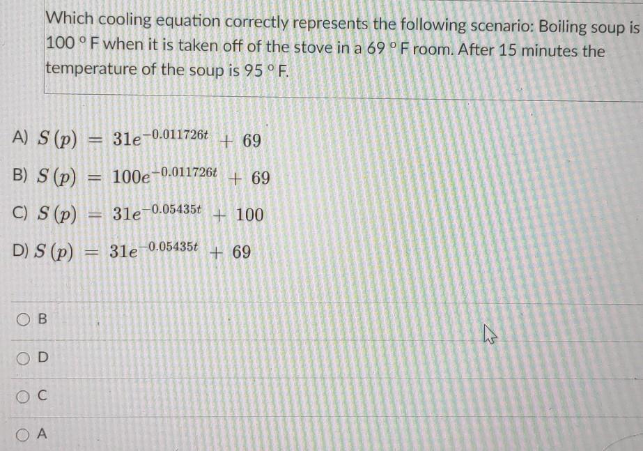 Solved Given the cooling equation T (t) = 90e=0.008377t + 75 | Chegg.com
