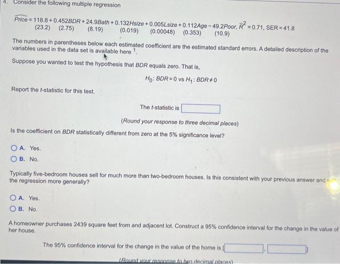 Solved 4. Consider the following multiple regression (23.2) | Chegg.com