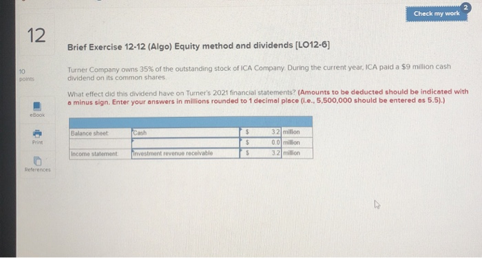 Solved Check my work Brief Exercise 12-12 (Algo) Equity | Chegg.com