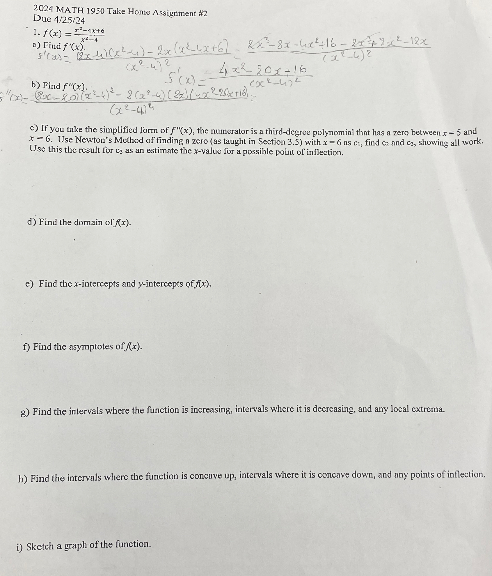 Solved 2024 ﻿MATH 1950 ﻿Take Home Assignment #2Due | Chegg.com