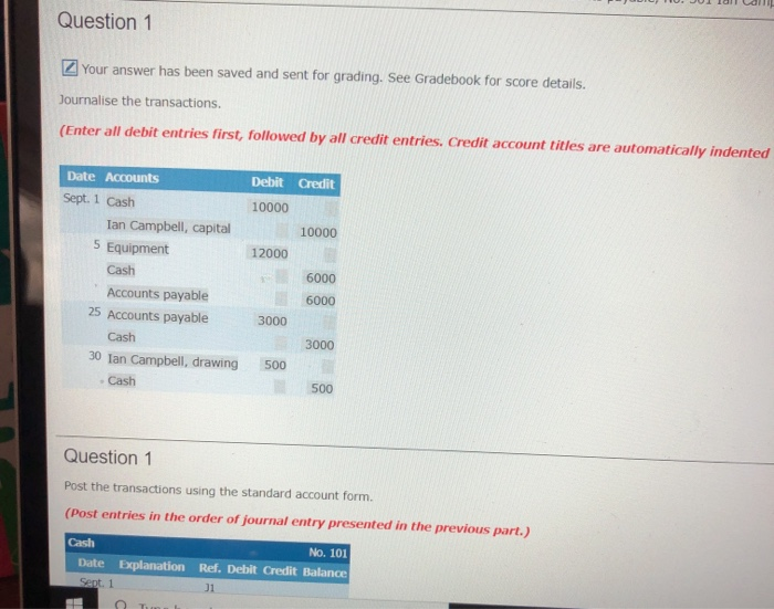 Solved Cash 500 Question 1 Post the transactions using the | Chegg.com