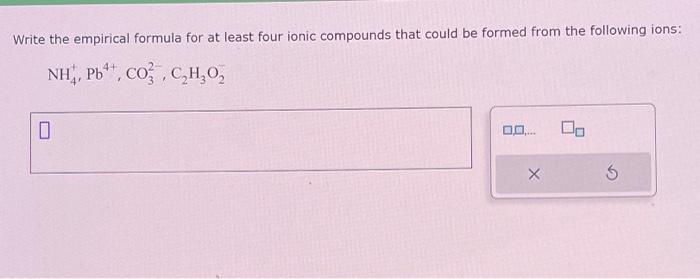 Solved Write the empirical formula for at least four ionic | Chegg.com