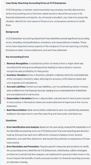 Solved Case Study: Resolving Accounting Errors at XYZ | Chegg.com