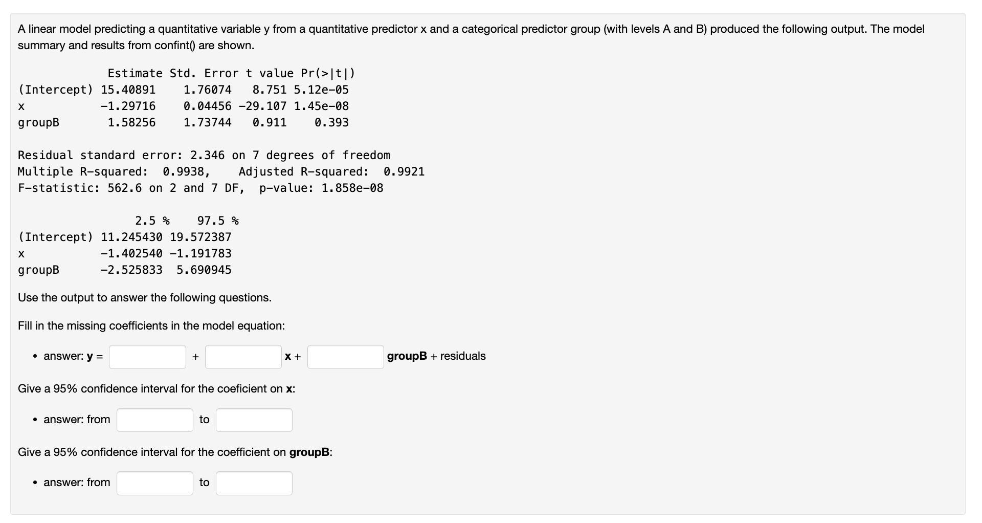 Solved A linear model predicting a quantitative variable y | Chegg.com