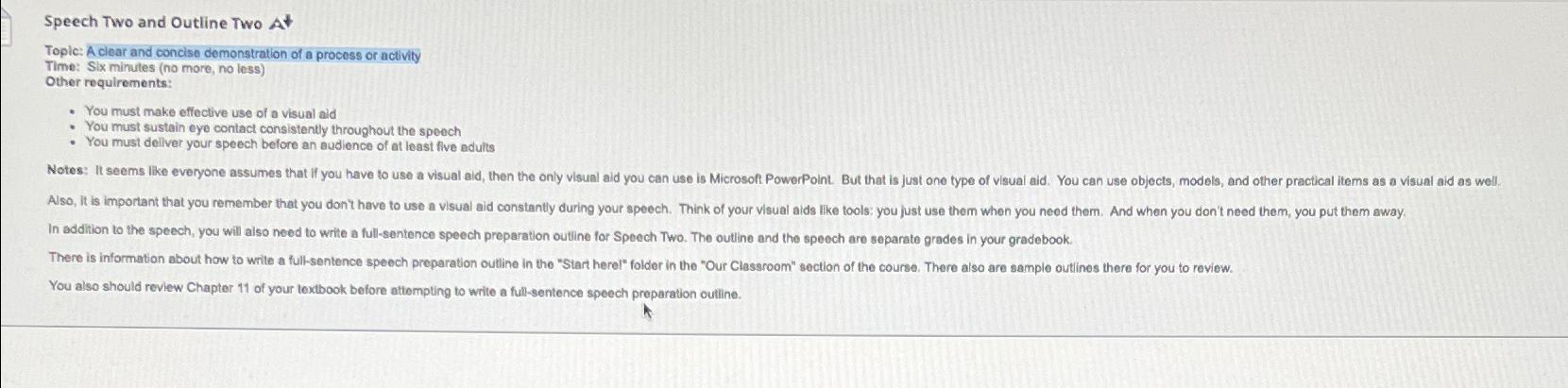 Solved Speech Two and Outline Two AtToplc: A clear and | Chegg.com