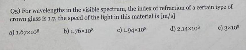 Solved Q5) For wavelengths in the visible spectrum, the | Chegg.com