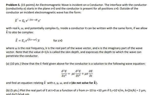 Solved Problem 5. (15 ﻿points) ﻿An Electromagnetic Wave is | Chegg.com