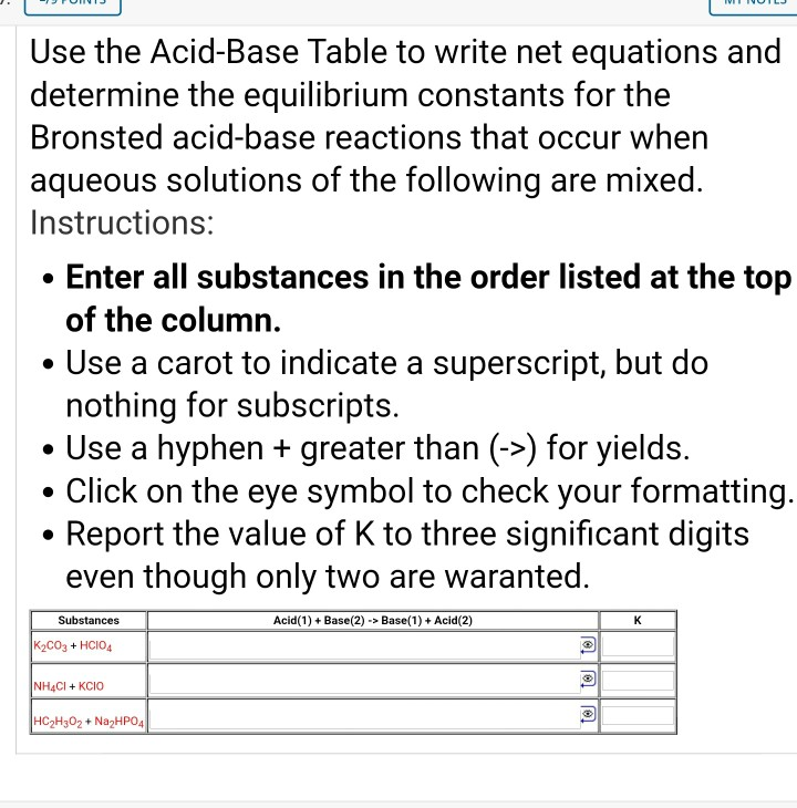Solved IVI VILJ Use the Acid-Base Table to write net | Chegg.com