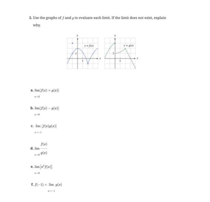 Solved 2. Use the graphs of f and g to evaluate each limit. | Chegg.com