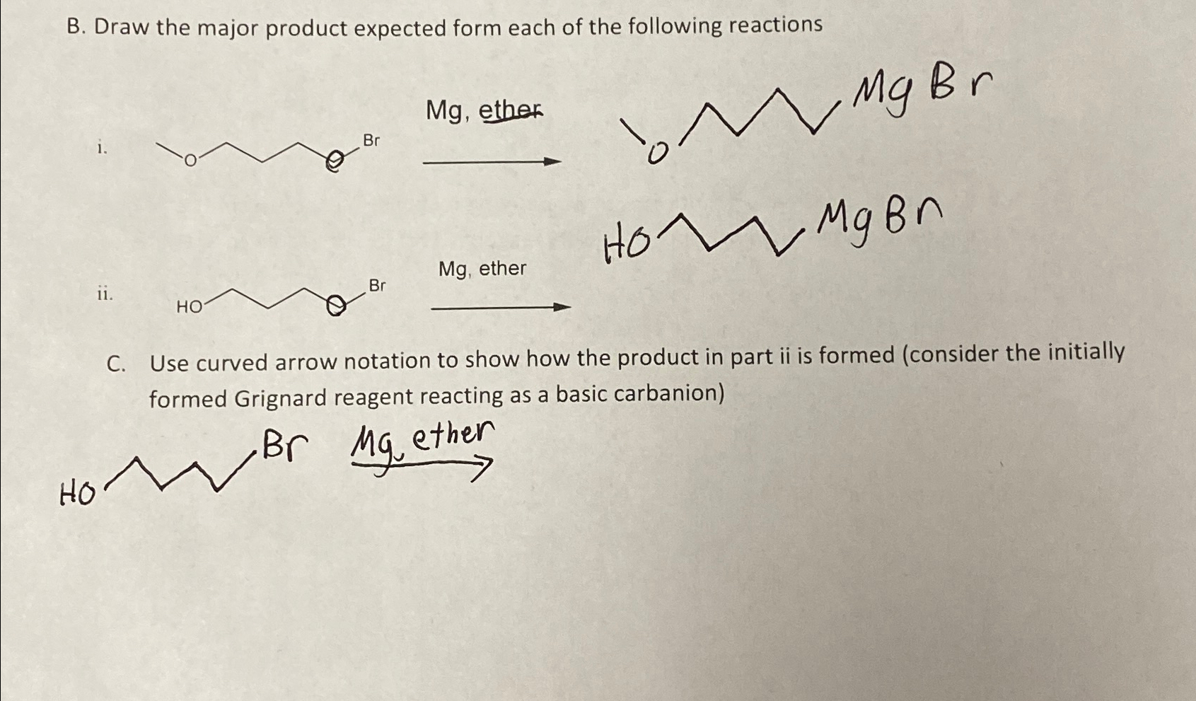 Solved B. ﻿Draw the major product expected form each of the | Chegg.com