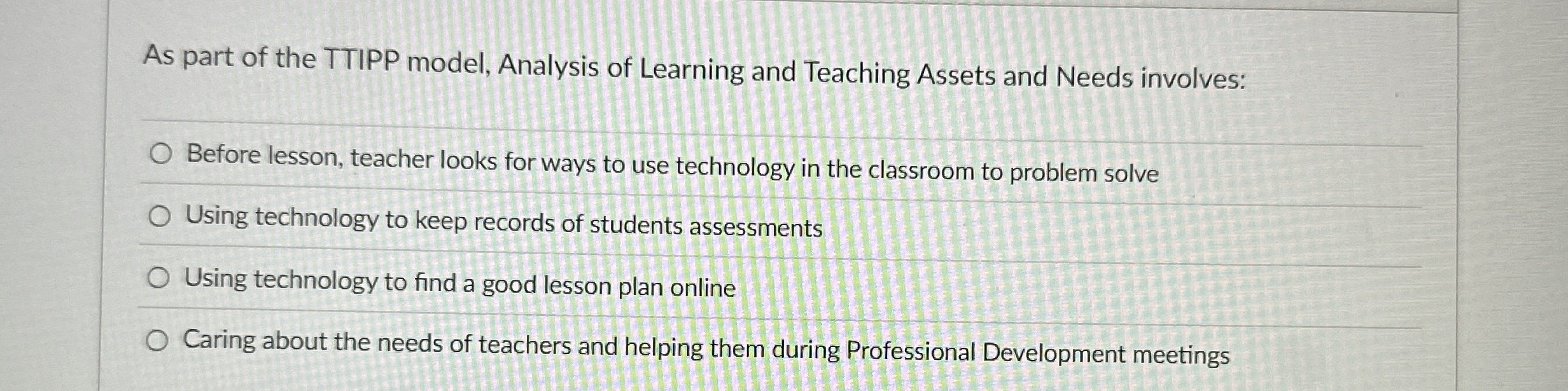 As part of the TTIPP model, Analysis of Learning and | Chegg.com
