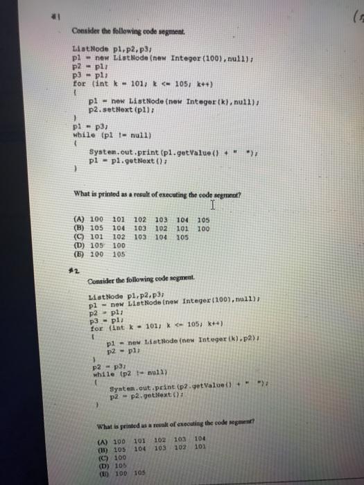 Solved Consider the following codo segment. ListNode | Chegg.com