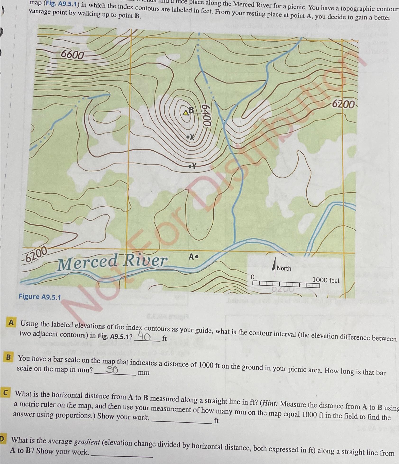 Solved map (Fig. ﻿A9.5.1) ﻿in which the index contours are | Chegg.com
