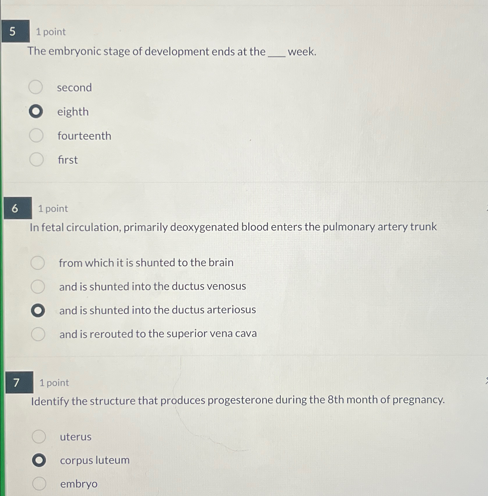 Solved 51 ﻿pointThe embryonic stage of development ends at | Chegg.com