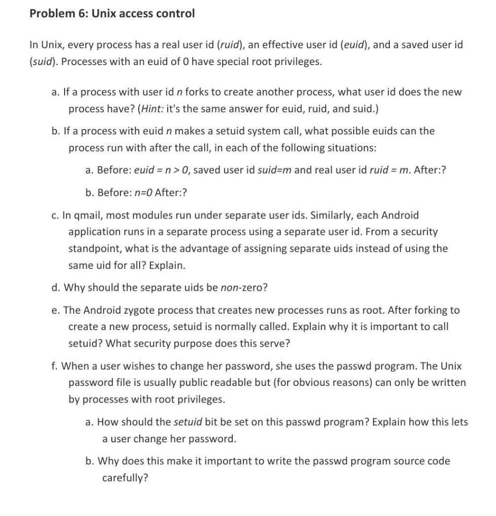 Solved Problem 6 Unix Access Control In Unix Every Process