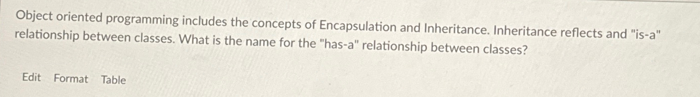 Solved Object oriented programming includes the concepts of | Chegg.com