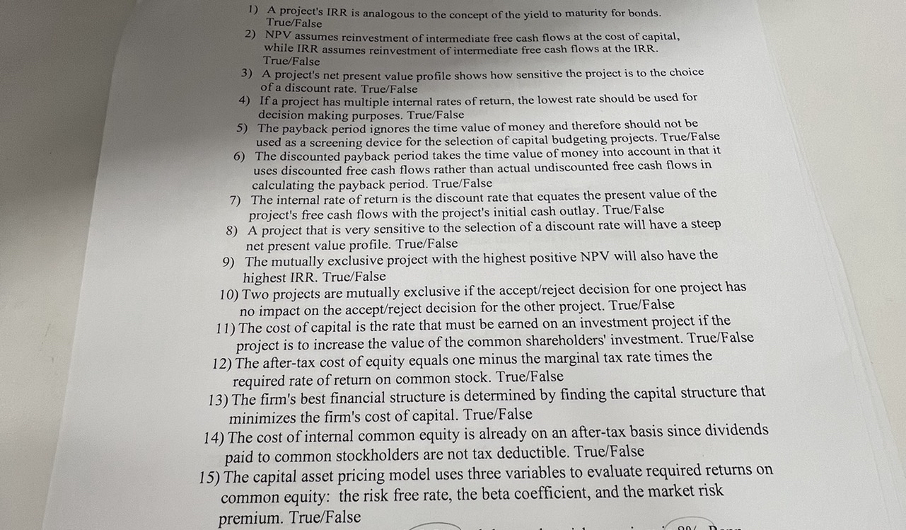 Solved A project's IRR is analogous to the concept of the | Chegg.com