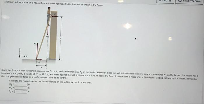 [Solved]: A unifoem ladder stands on a rough floor and rest