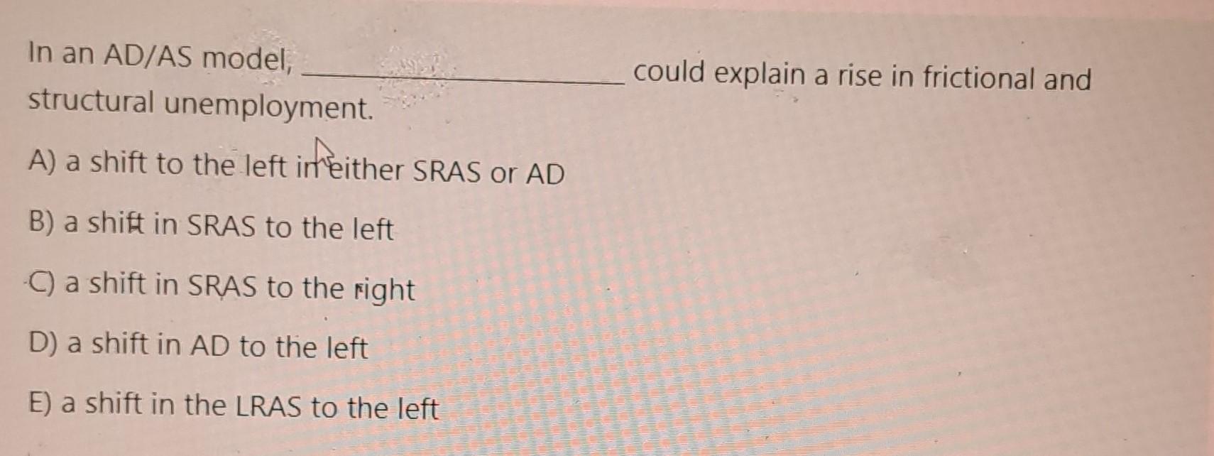 Solved In an AD/AS model, could explain a rise in frictional | Chegg.com