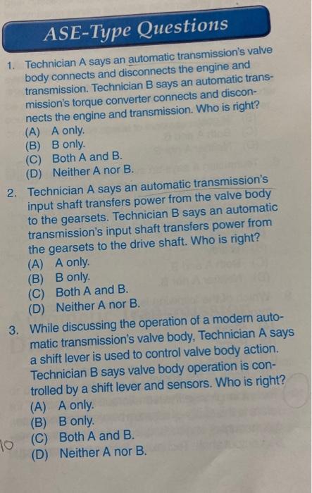 1. Technician A says an automatic transmission's | Chegg.com