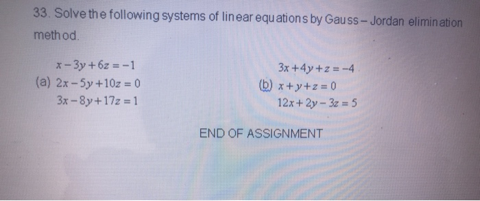 Solved 33. Solve the following systems of linear equations | Chegg.com