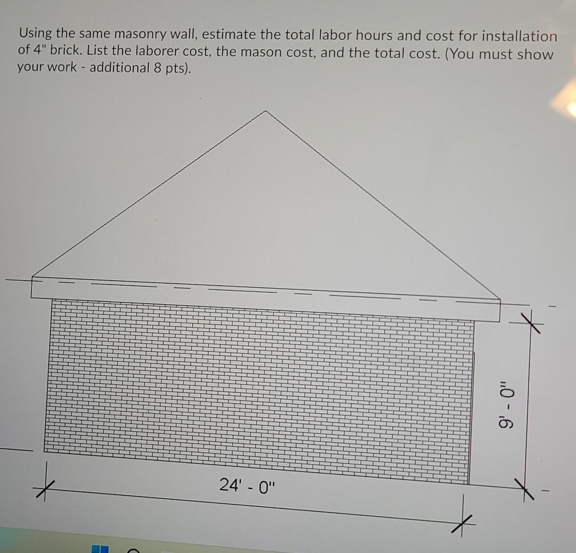 Solved Using the same masonry wall, estimate the total labor | Chegg.com