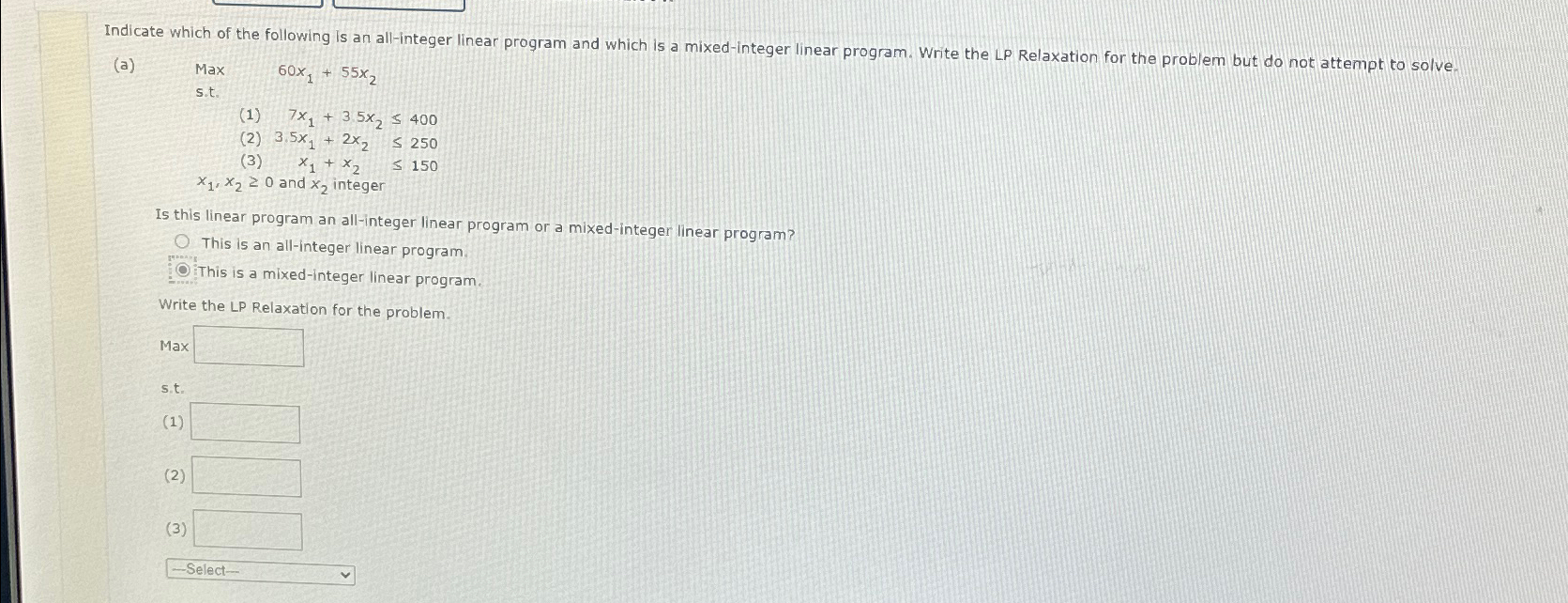 Solved Indicate which of the following is an all-integer | Chegg.com