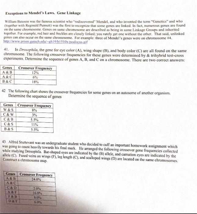 Solved Exceptions to Mendel's Laws. Gene Linkage William | Chegg.com